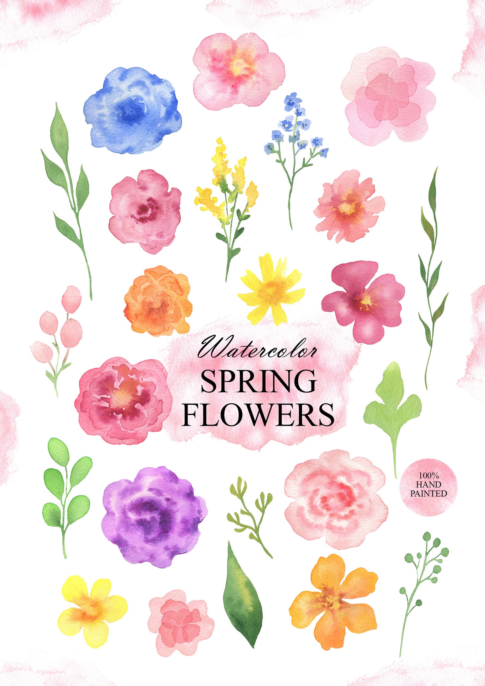 Watercolor Spring Flowers Clipart, Spring Floral Decor Clip Art, Summer ...