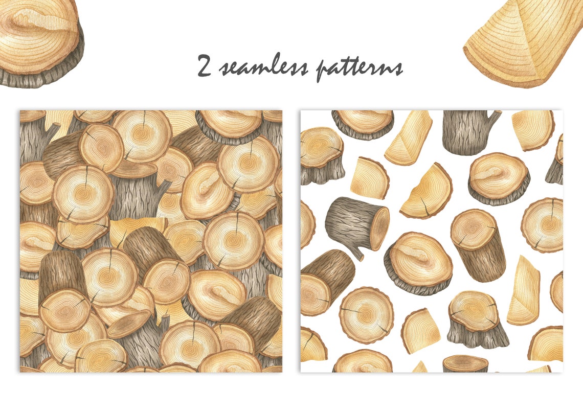 Watercolor Wood Slice Clipart, Rustic Tree Slices (instant Download PNG ...