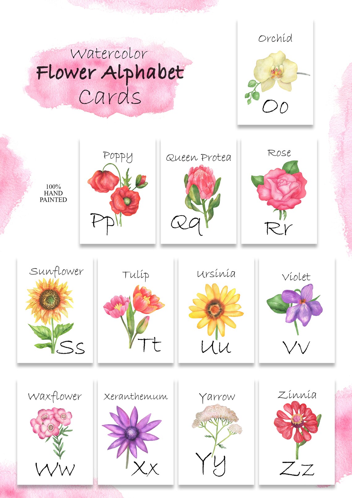 Watercolor Flower Alphabet ABC Card, Learning Letters, Printable ...