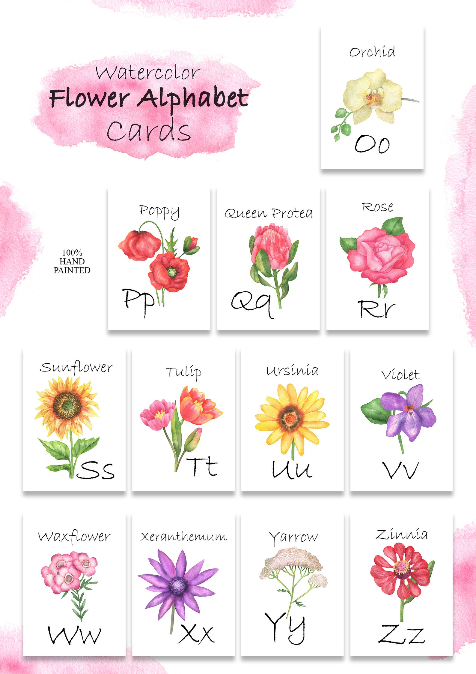 Watercolor Flower Alphabet ABC Card, Learning Letters, Printable ...