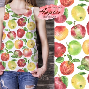 Watercolor Apples Digital Paper, Apple Seamless Pattern, Fruit Paper ...
