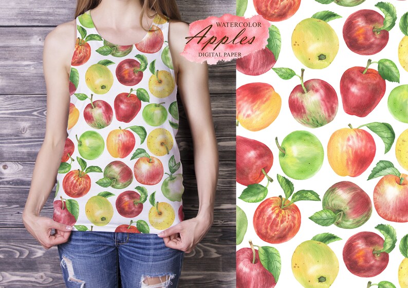 Watercolor Apples Digital Paper Apple Seamless Pattern Fruit | Etsy