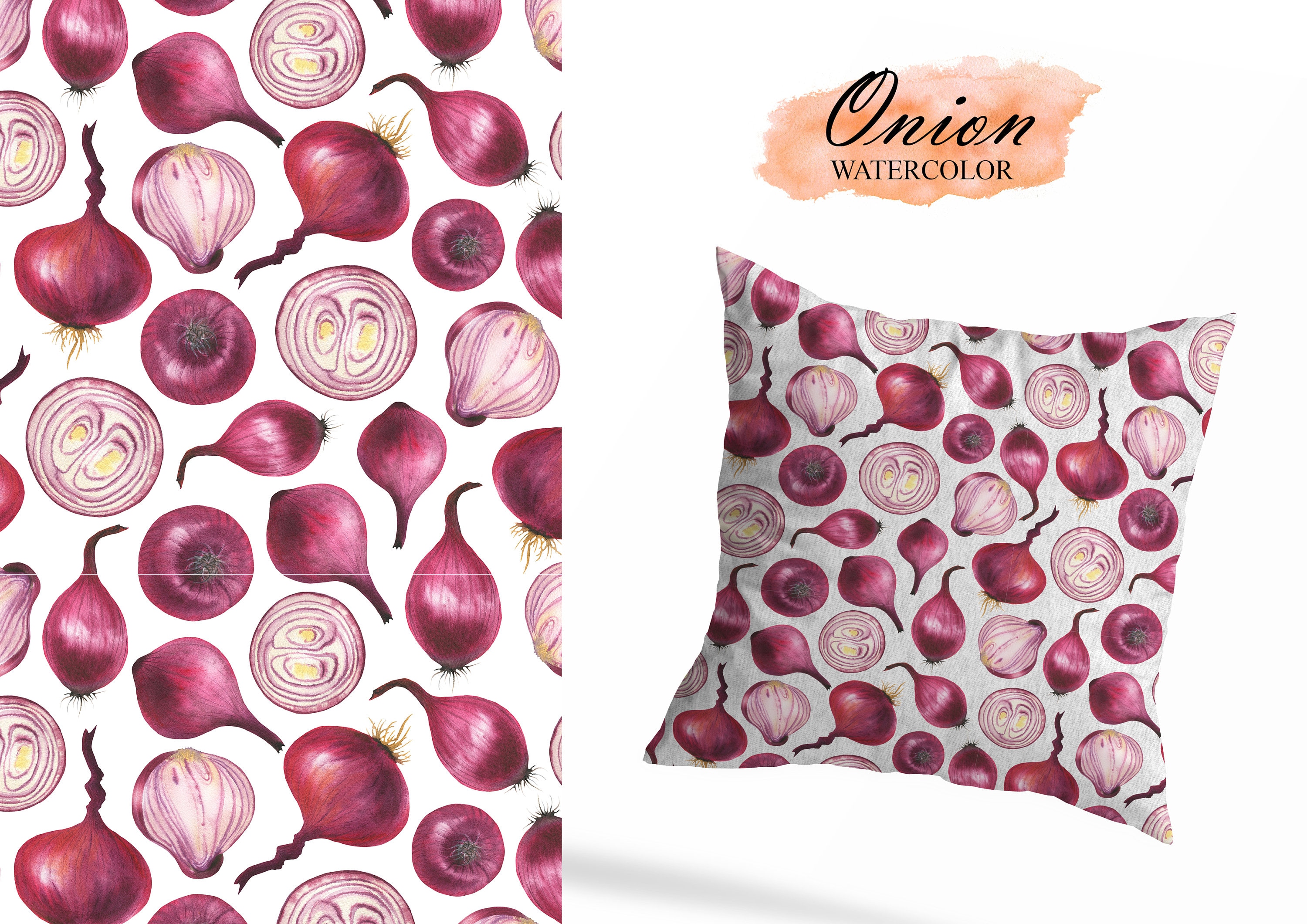 Watercolor Onion Digital Paper, Onions Seamless Pattern Pack, Onion ...