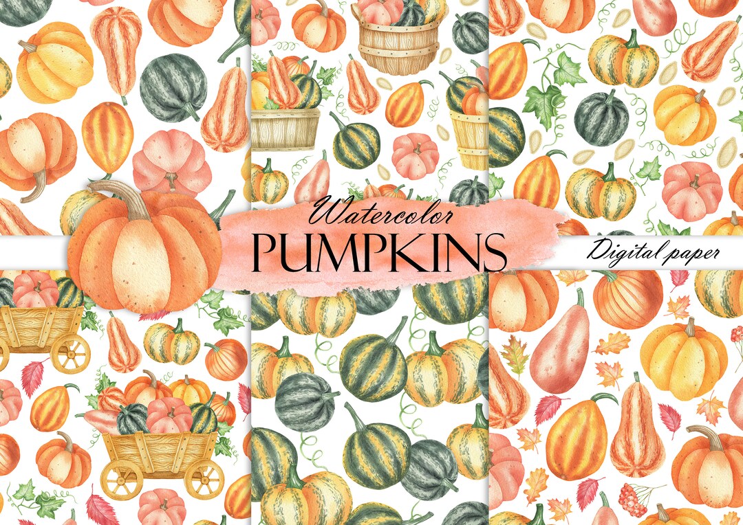 Watercolor Pumpkin Digital Paper, Pumpkins Seamless Pattern, Pumpkin ...