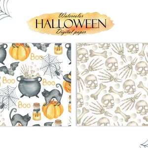 Watercolor Halloween Digital Paper, Halloween Seamless Patterns, Happy ...