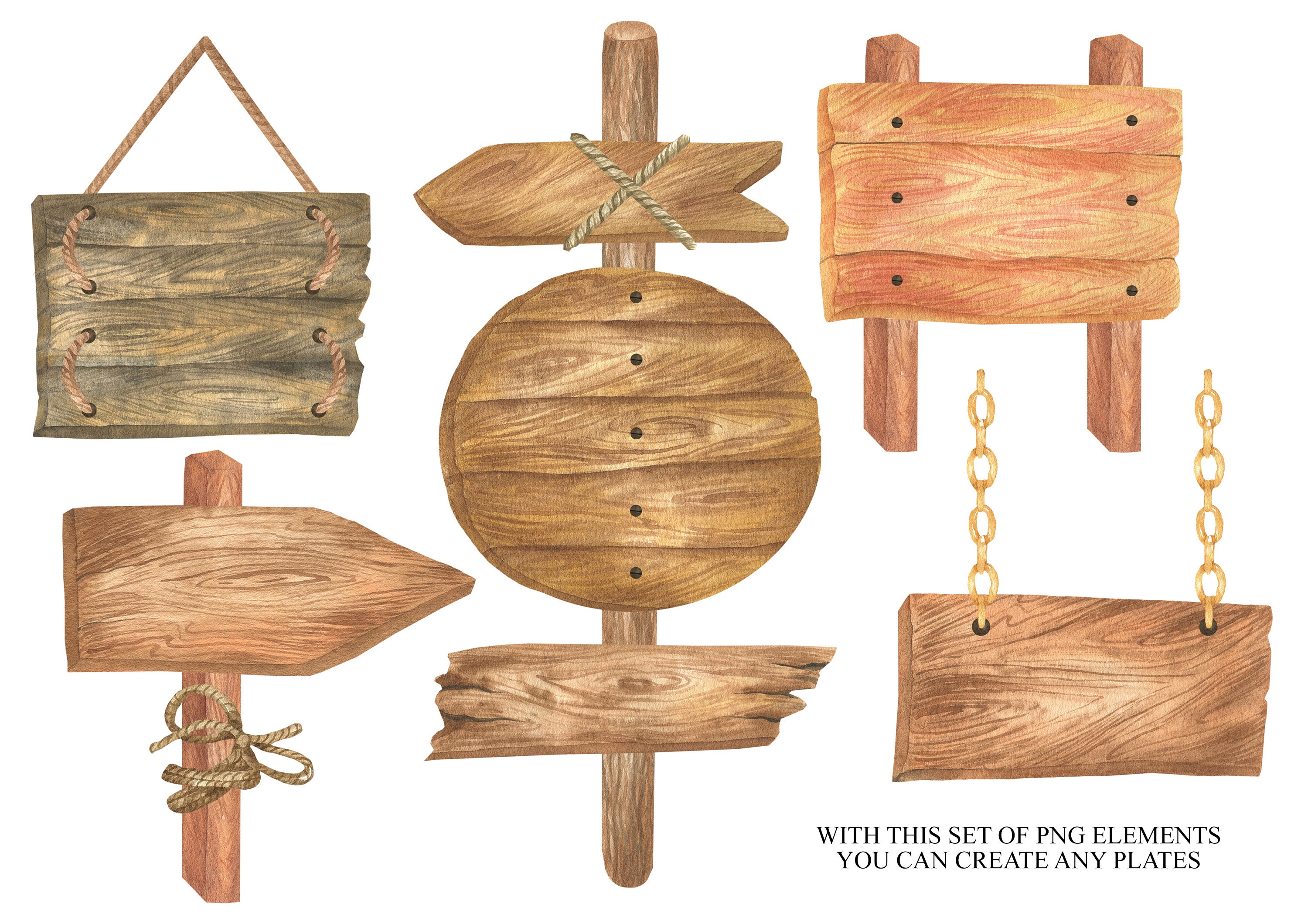 Wood Sign Watercolor Clipart, Rustic Sign Slice Clip Art, Wooden ...