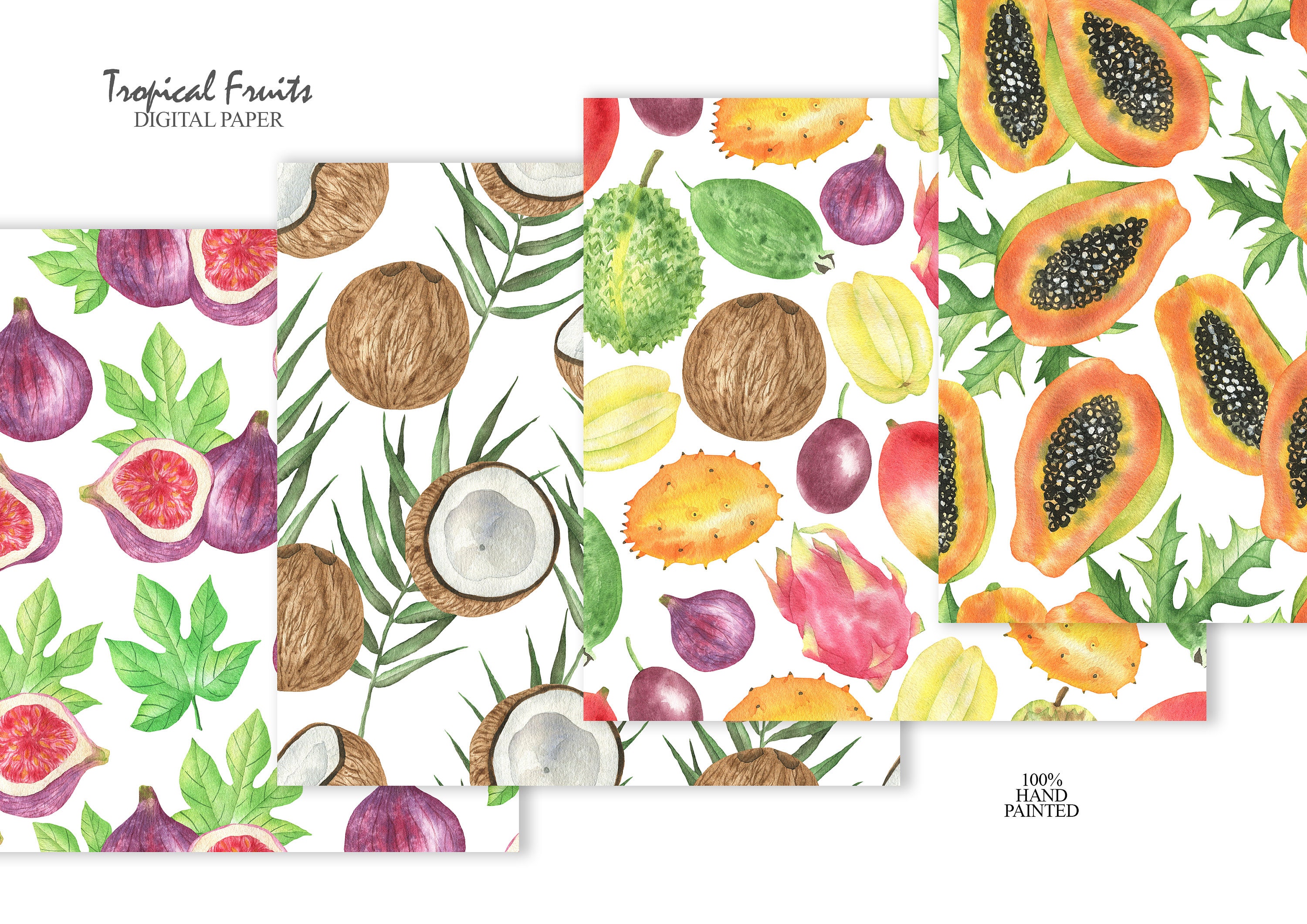 Watercolor Fruits Digital Paper, Summer Tropical Fruits Seamless ...