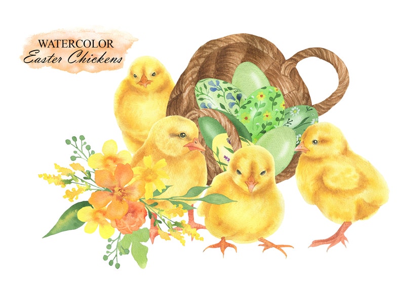 Easter Chick Watercolor Set, Spring Chicks Clipart, Easter Chickens ...