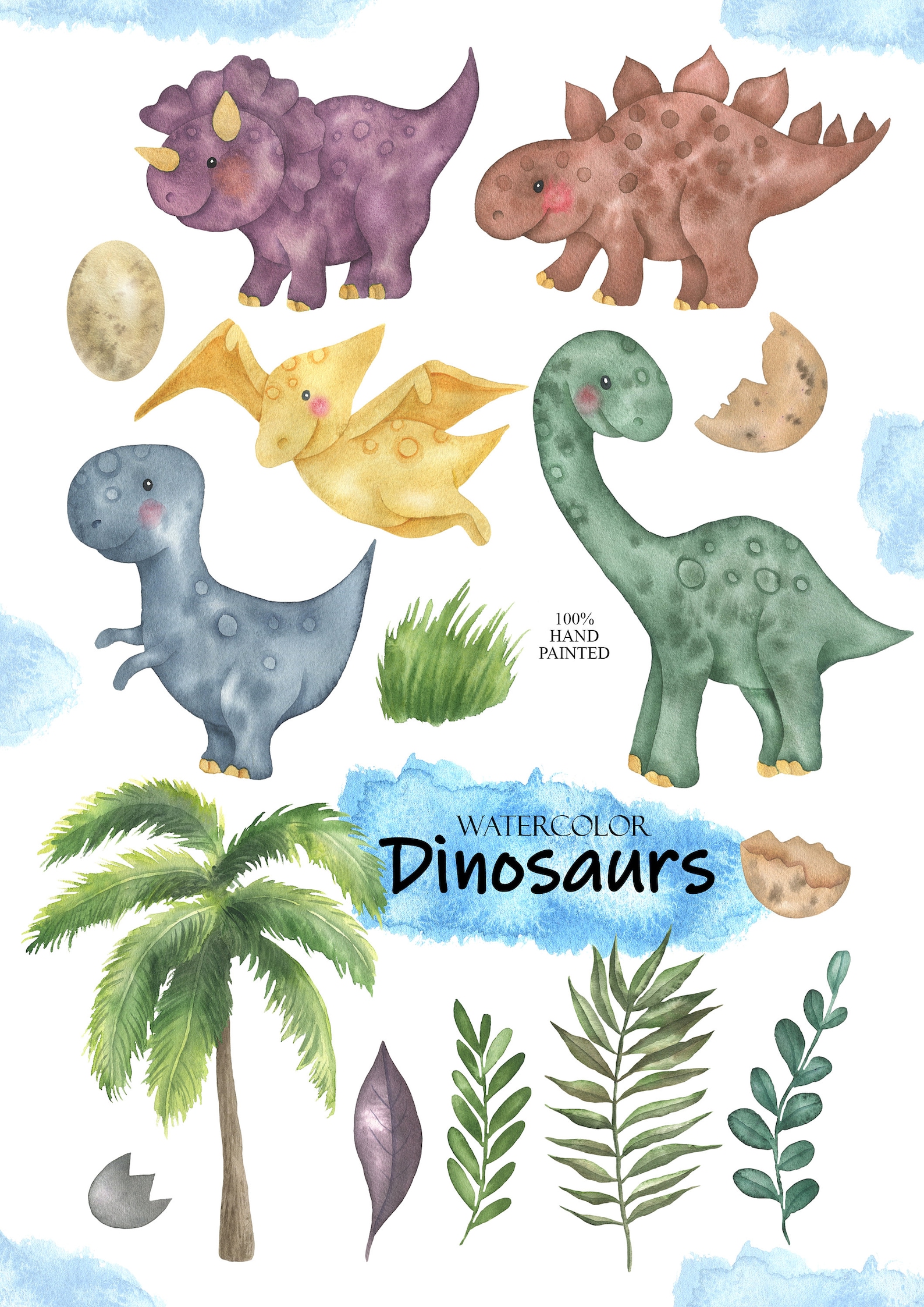 Watercolor Dinosaur Clipart, Dino Clip Art, Animals for Children Clip ...