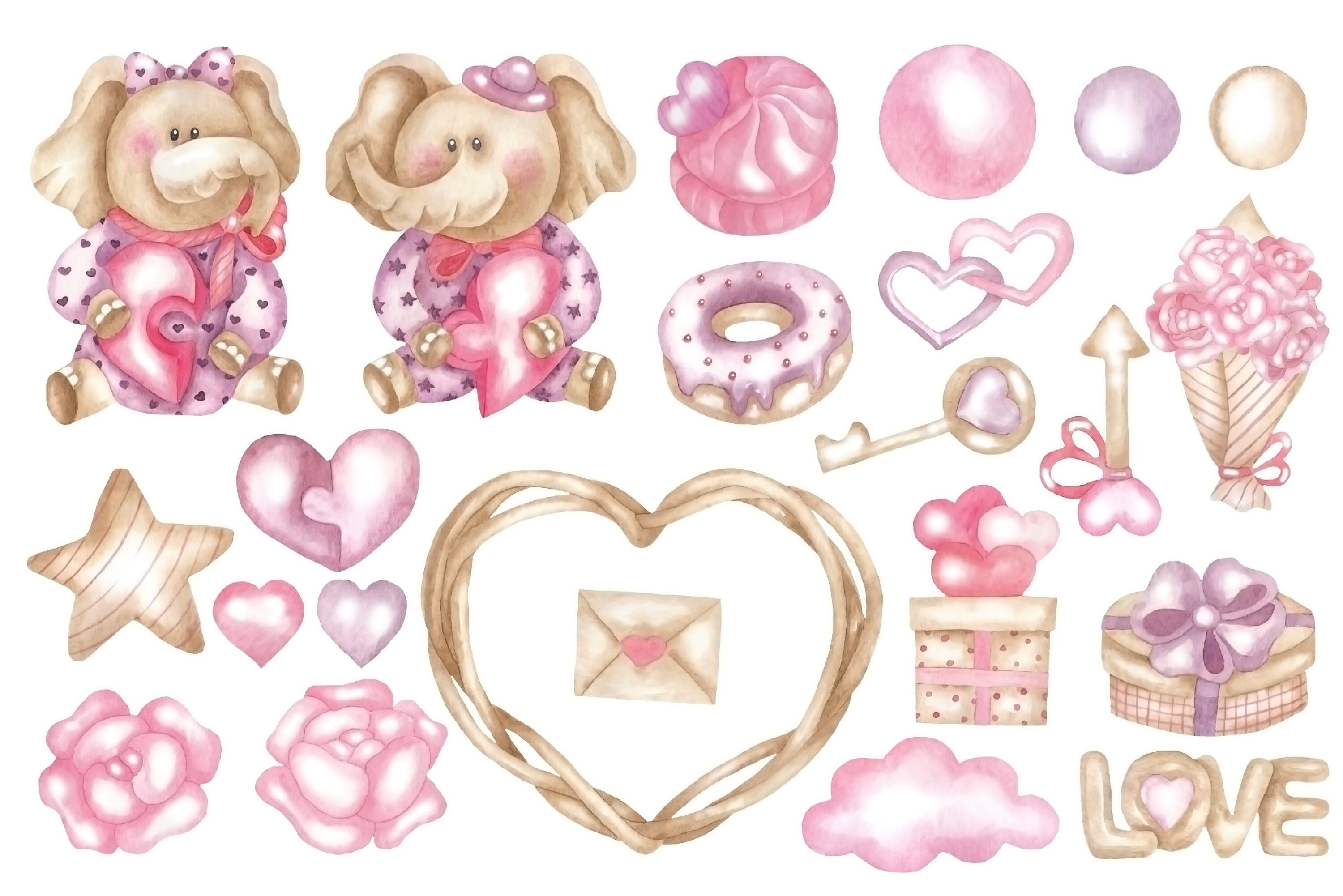 Watercolor Love Elephant Clipart Valentine Day Clip Art Love - Etsy