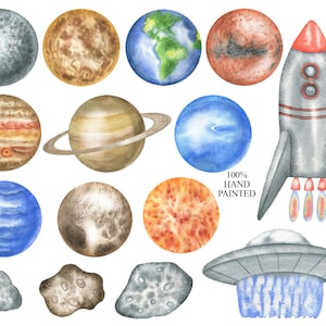 Watercolor Planets Clipart, Solar System Clip Art, Outer Space ...