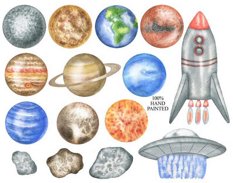 Watercolor Planets Clipart Solar System Clip Art Outer | Etsy