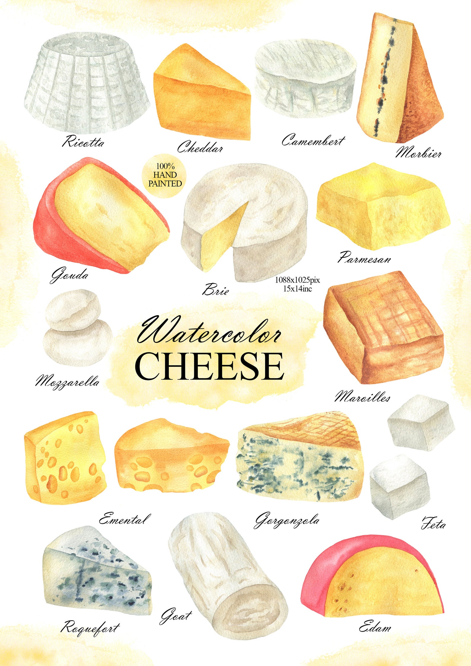 Watercolor Cheese Clipart, Types of Cheeses, Cheese Clip Art ...