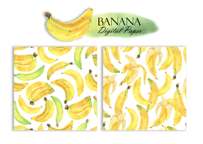 Watercolor Banana Digital Paper, Bananas Seamless Pattern, Scrapbook ...
