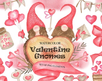 Valentine Day Gnomes Clipart Watercolor Scandinavian Gnomes | Etsy
