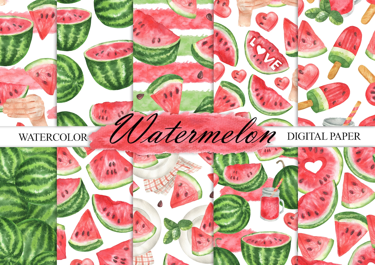 Watercolor Watermelon Digital Paper, Watermelon Seamless Pattern ...
