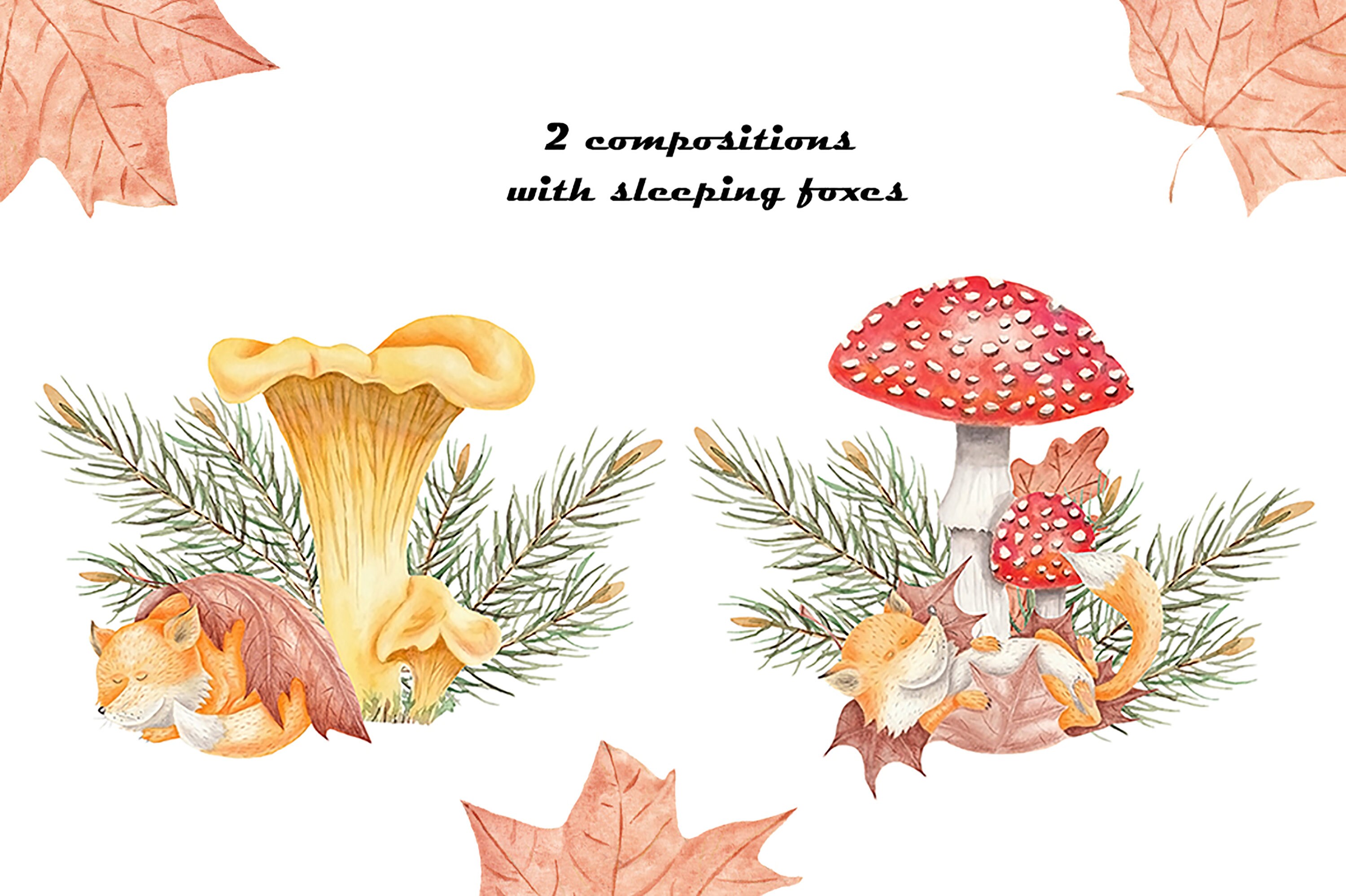 Watercolor Autumn Fox Clipart, Forest Animals, Floral Clipart ...
