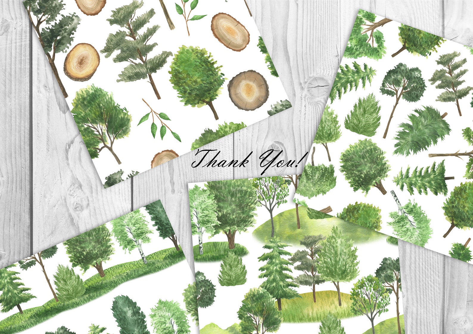 Green Forest Digital Paper, Watercolor Woodland Pine Trees Landscapes ...