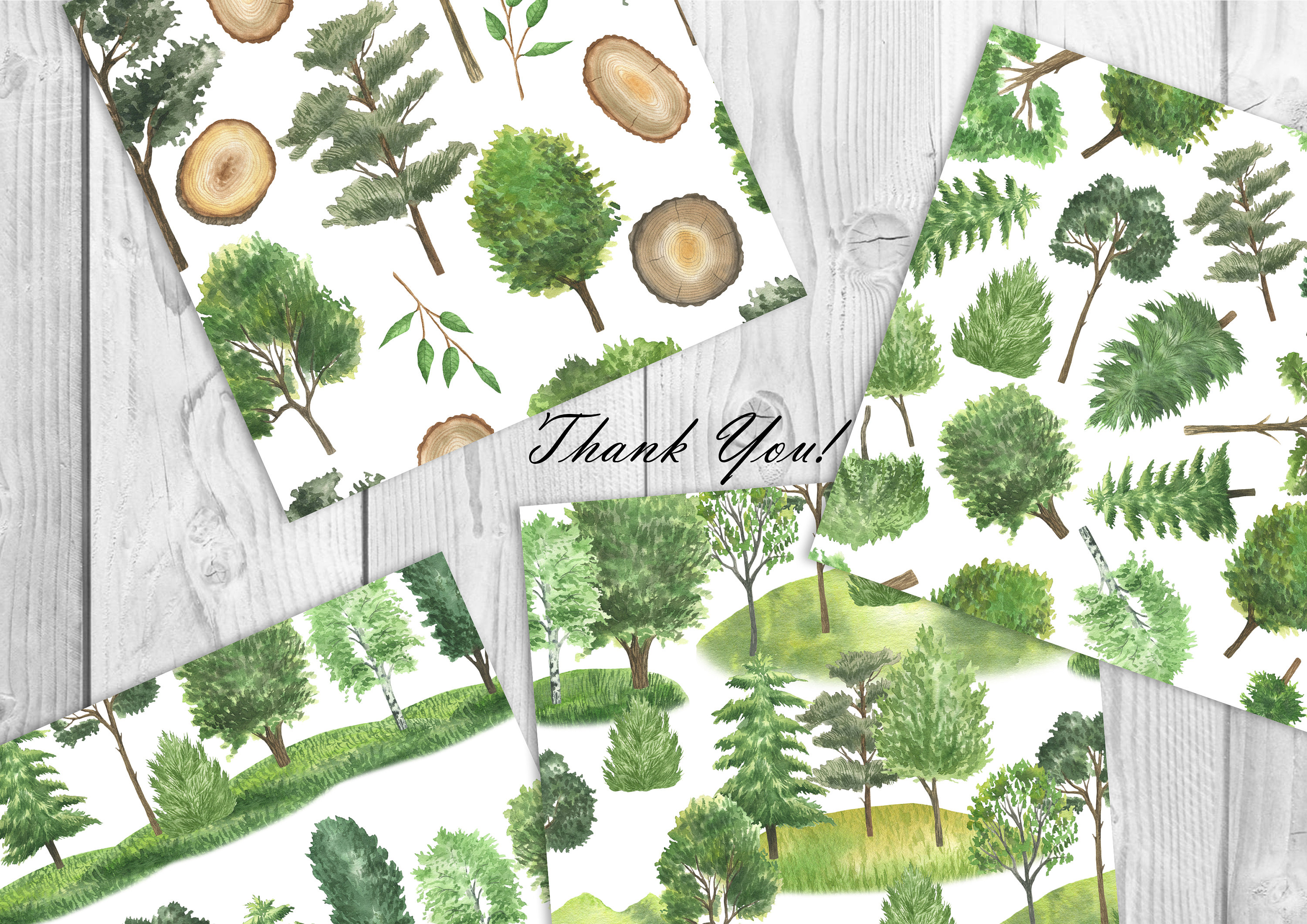 Green Forest Digital Paper, Watercolor Woodland Pine Trees Landscapes ...