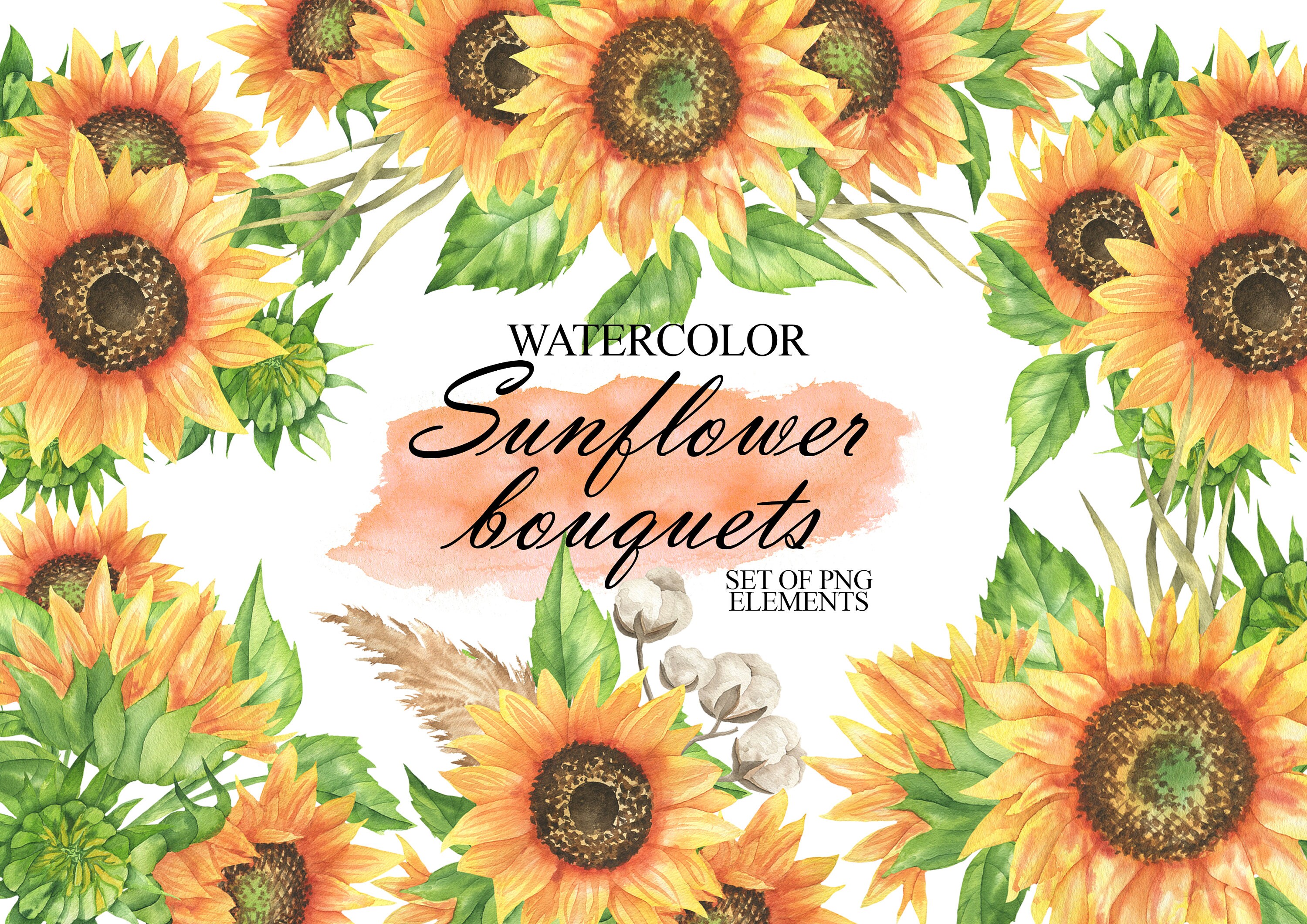 Watercolor Sunflower Bouquet Clipart, Sunflowers Wedding Invitation ...