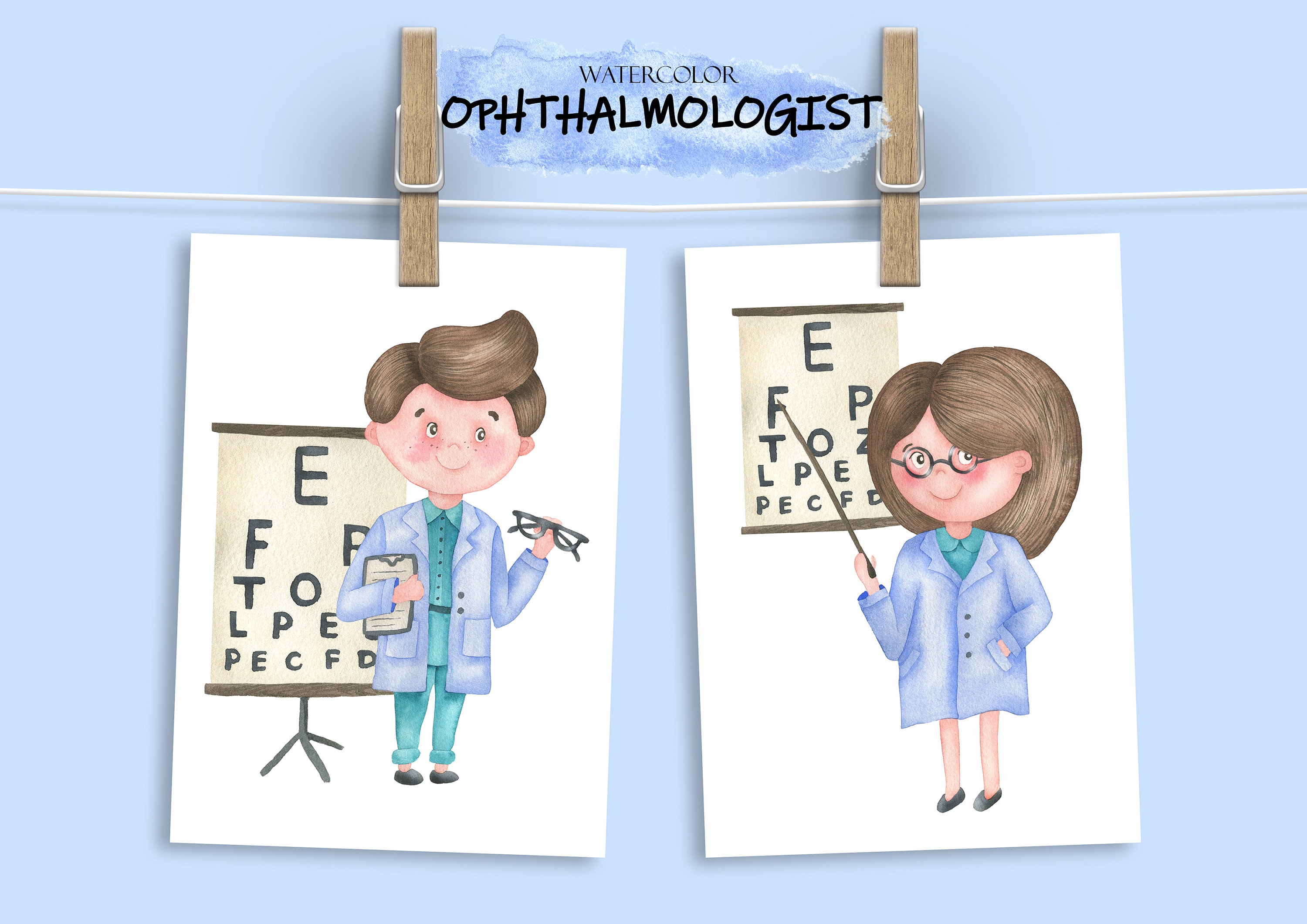 Watercolor Ophthalmologist Clipart, Eye Doctors, Ophthalmology Clip Art ...