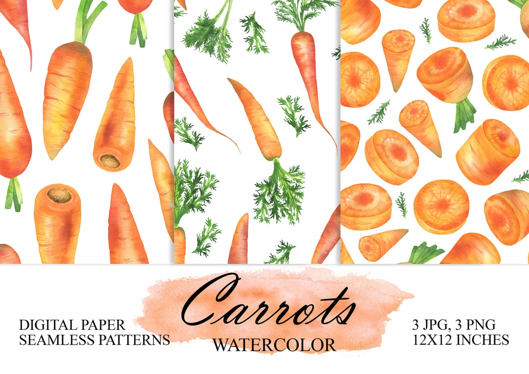 Watercolor Carrots Digital Paper, Carrot Seamless Pattern Pack, Carrots ...