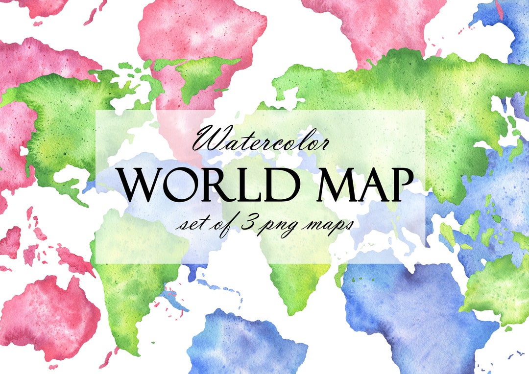 Watercolor World Map Clipart, Watercolor Continents Clip Art, Pink ...