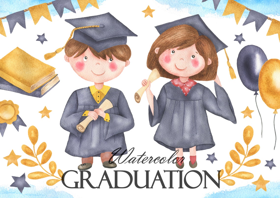 Watercolor Graduation Clipart, Graduates Clip Art, School, College ...