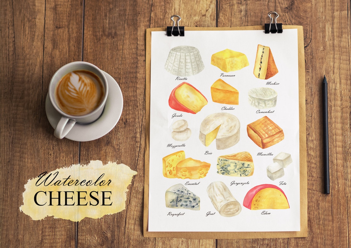 Watercolor Cheese Clipart, Types of Cheeses, Cheese Clip Art ...