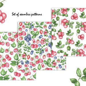 Digital Watercolor Fruits and Berries Seamless Paper Pack, Scrapbooking ...
