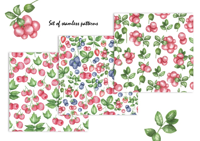 Digital Watercolor Fruits and Berries Seamless Paper Pack | Etsy