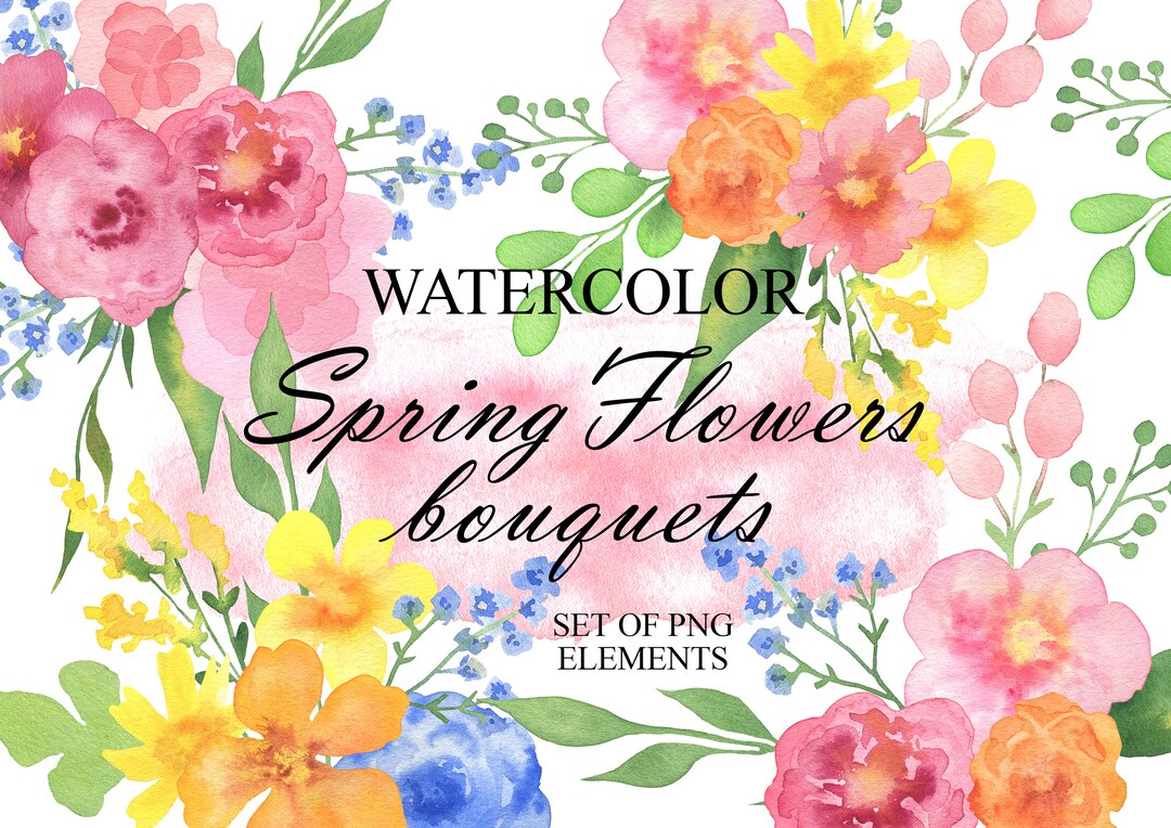 Watercolor Spring Flowers Bouquet Clipart, Flower Arrangement, Spring ...