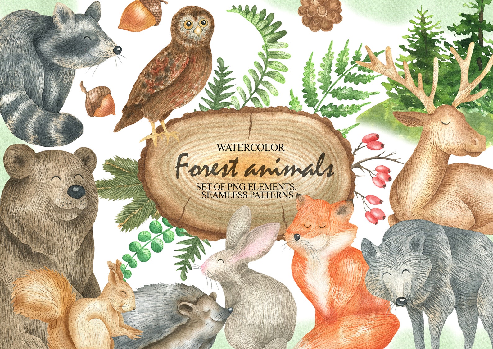 Watercolor Woodland Animals Clipart Graphics, Forest Baby Animal Clip ...