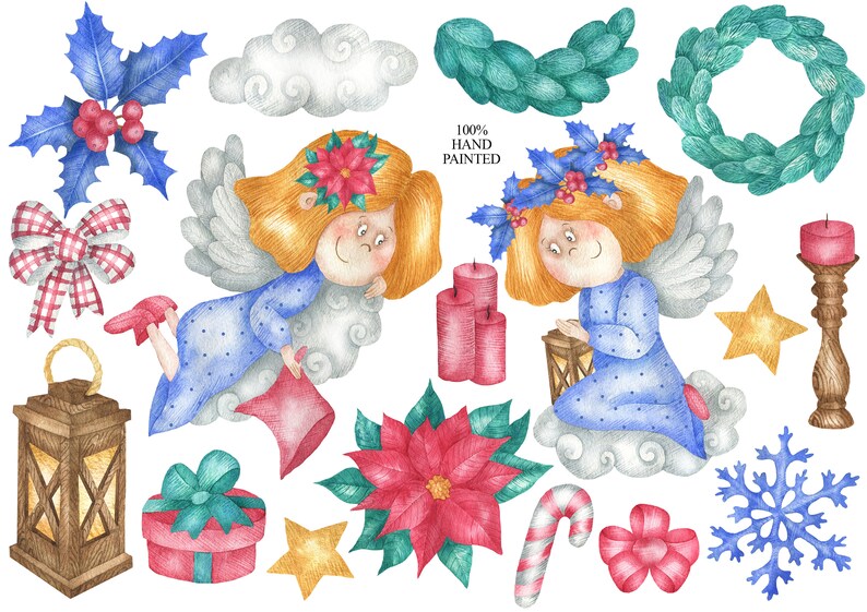 Watercolor Christmas Angels Clipart, Winter Clipart, Snowflakes Png ...