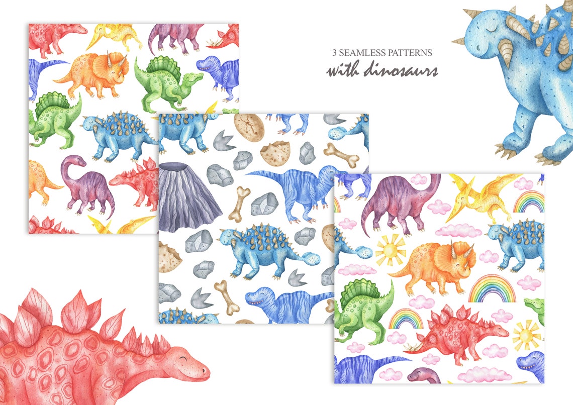 Watercolor Dinosaur Clipart, Animals for Children Clip Art, T Rex, Baby ...