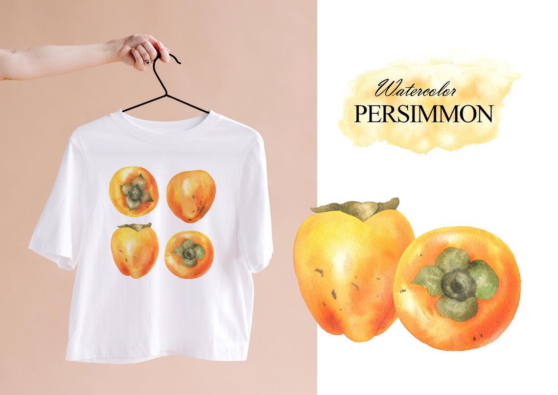 Watercolor Persimmon Clipart Set, Autumn Fruit PNG (digital Download ...