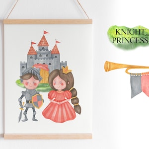 Watercolor Knight and Princess Clipart, Dragon and Castle Clip Art ...
