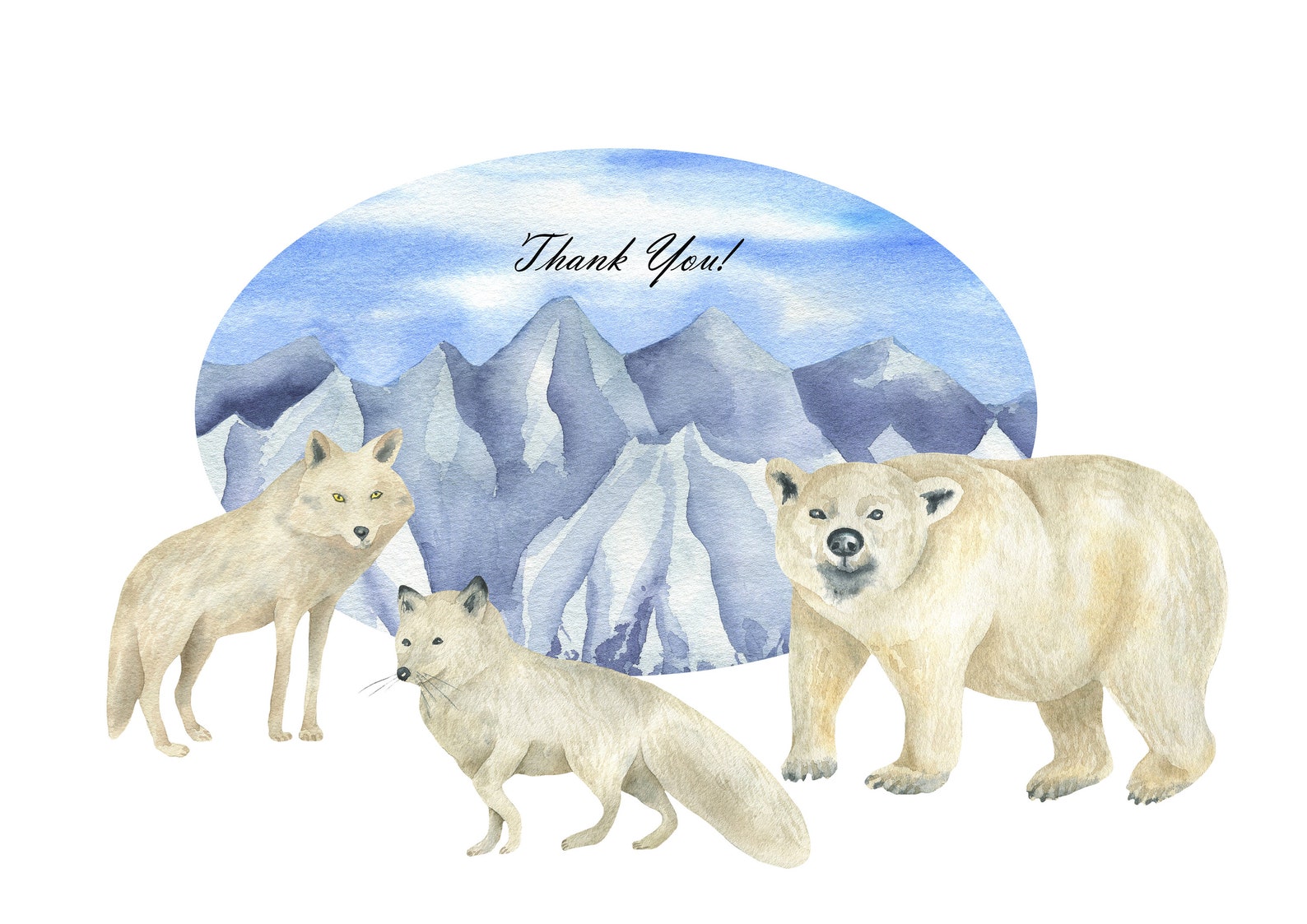 Watercolor Arctic Animal Clip Art, Polar Animals, Reindeer, Bear, Fox ...