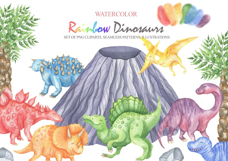 Watercolor Dinosaur Clipart, Animals for Children Clip Art, T Rex, Baby ...
