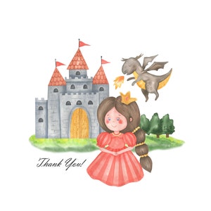 Watercolor Knight and Princess Clipart, Dragon and Castle Clip Art ...