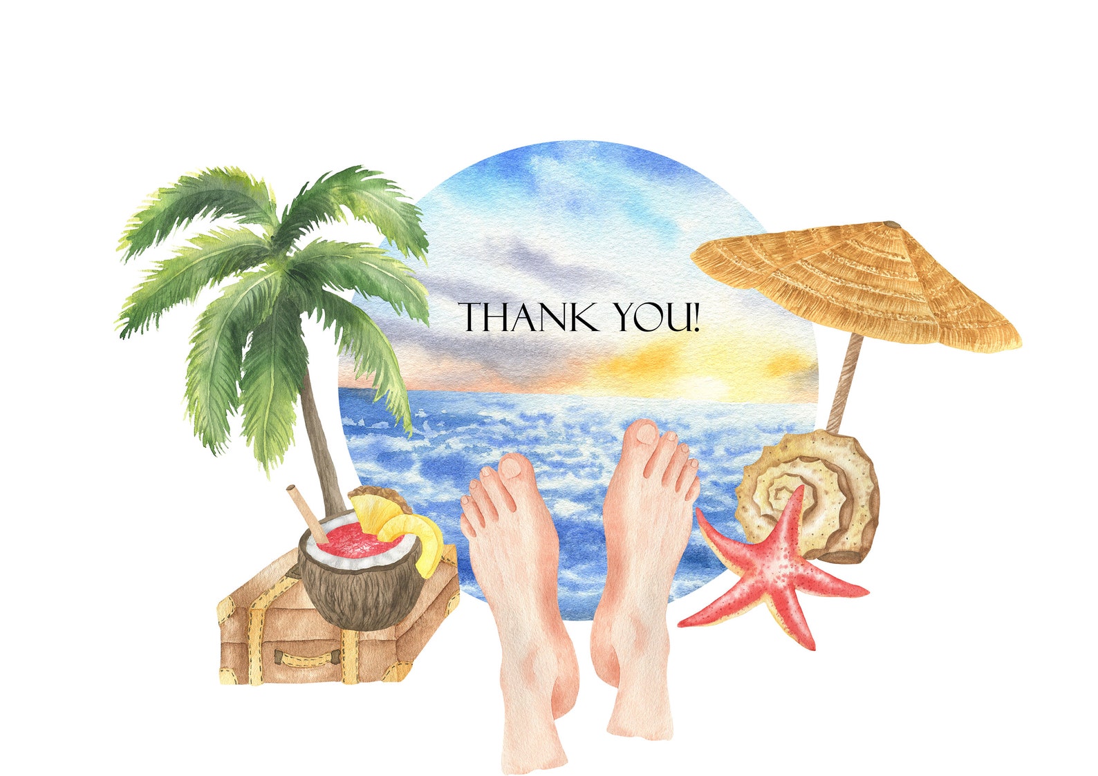 Watercolor Summer Beach Vacation Clip Art Travel Clipart - Etsy
