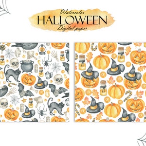 Watercolor Halloween Digital Paper, Halloween Seamless Patterns, Happy ...