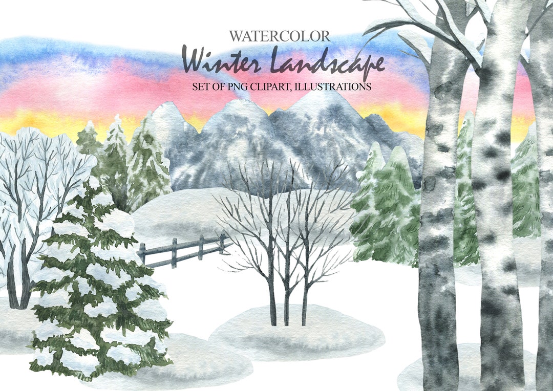 Watercolor Forest Clipart, Christmas Png, Watercolor Mountains, Pine ...