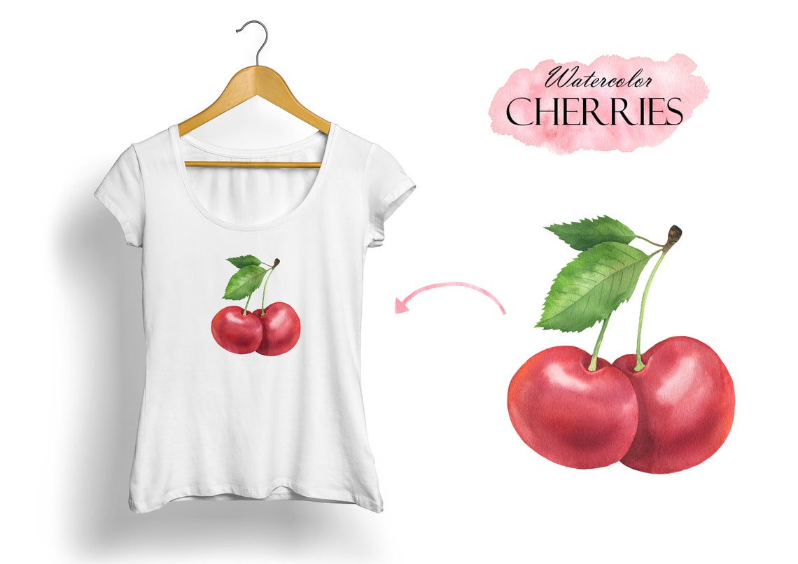 Watercolor Cherry Clipart, Cherries Branch, Summer Fresh Berries and ...