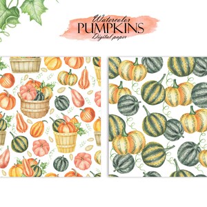 Watercolor Pumpkin Digital Paper, Pumpkins Seamless Pattern, Pumpkin ...