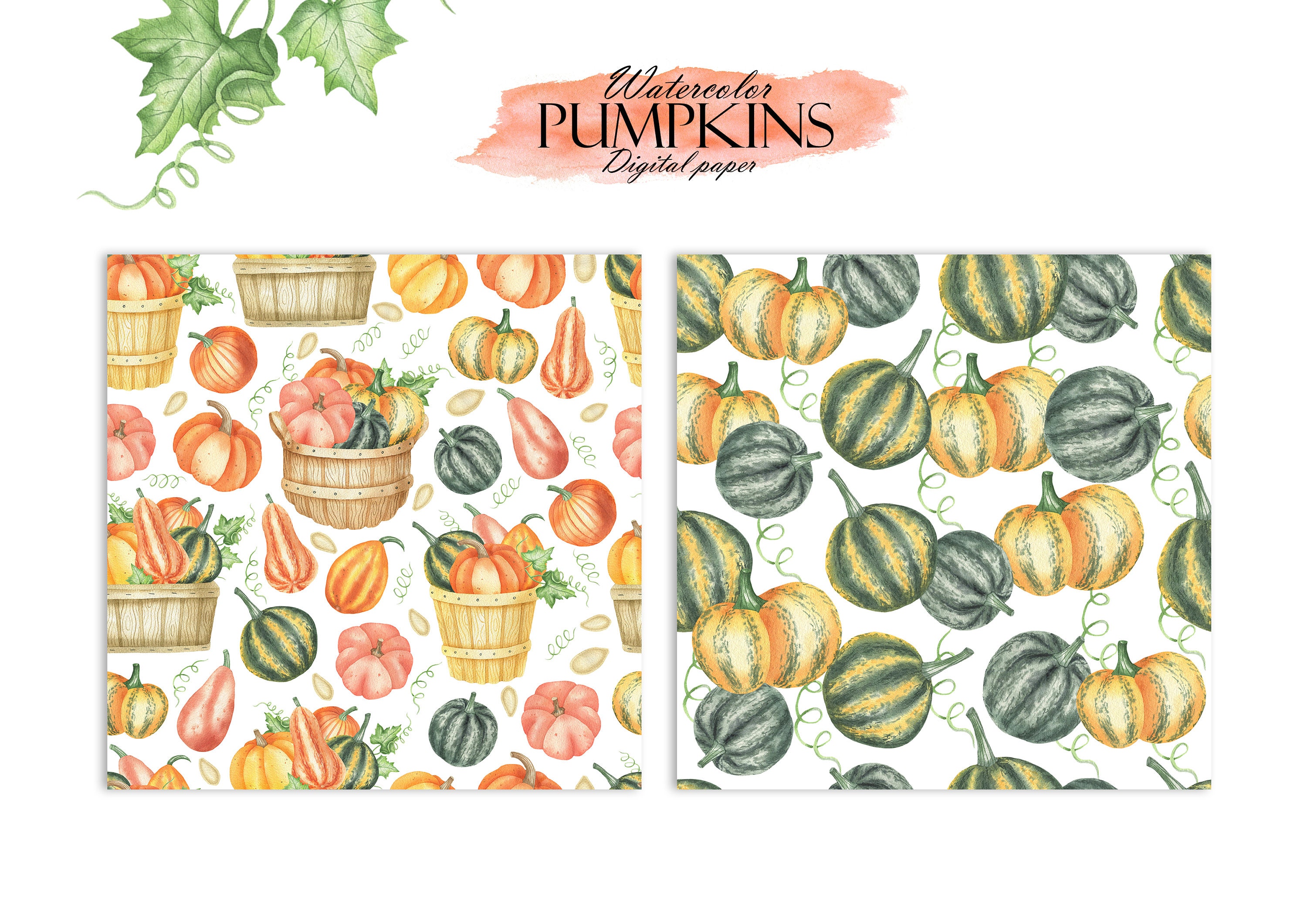 Watercolor Pumpkin Digital Paper, Pumpkins Seamless Pattern, Pumpkin ...