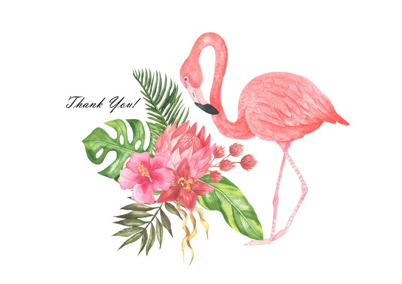 Flamingo Clipart Watercolor Tropical Pink Flowers and Leaves - Etsy