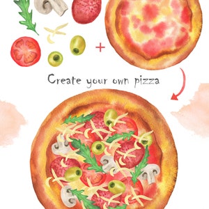 Watercolor Pizza Clipart, Pizza Ingredients Clip Art, Make Your Own ...