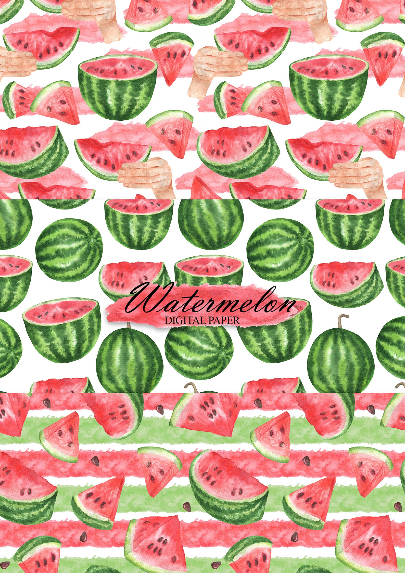 Watercolor Watermelon Digital Paper Watermelon Seamless - Etsy