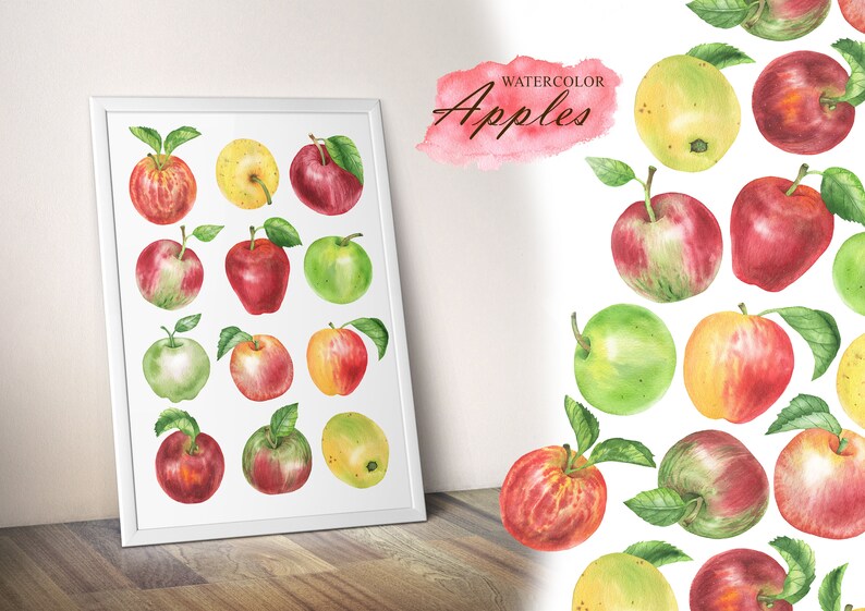 Watercolor Apple Clipart Set, Fruits, Slices PNG (digital Download) - Etsy